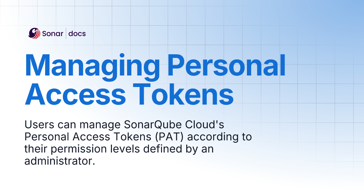 Managing Personal Access Tokens | Sonar Documentation