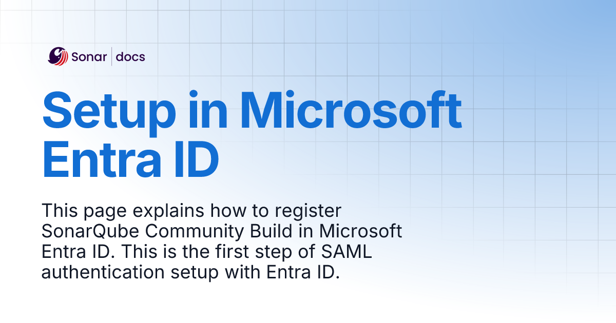 Setup in Microsoft Entra ID | SonarQube Community Build | Sonar ...