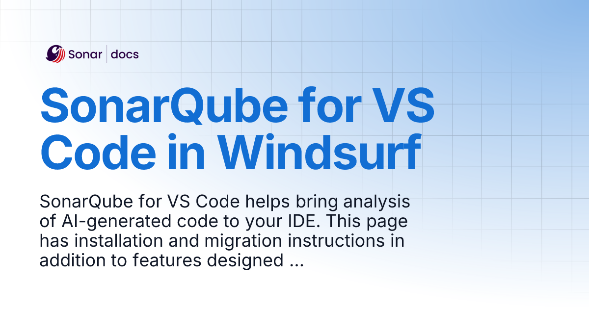 SonarQube for VS Code in Windsurf | VS Code | Sonar Documentation